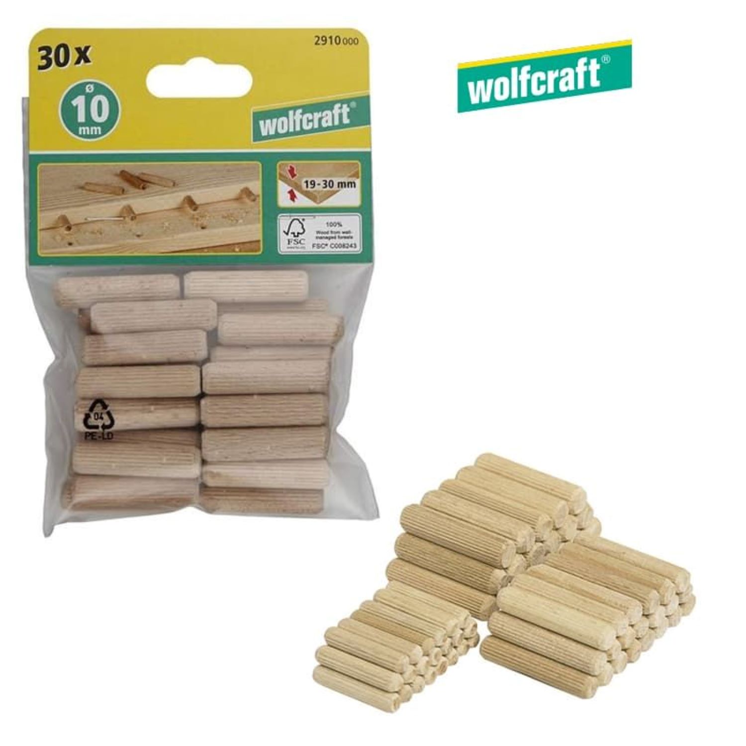 Drveni rebrasti tiplovi od bukve fi 10x40mm Wolfcraft 2910000 – Unibau