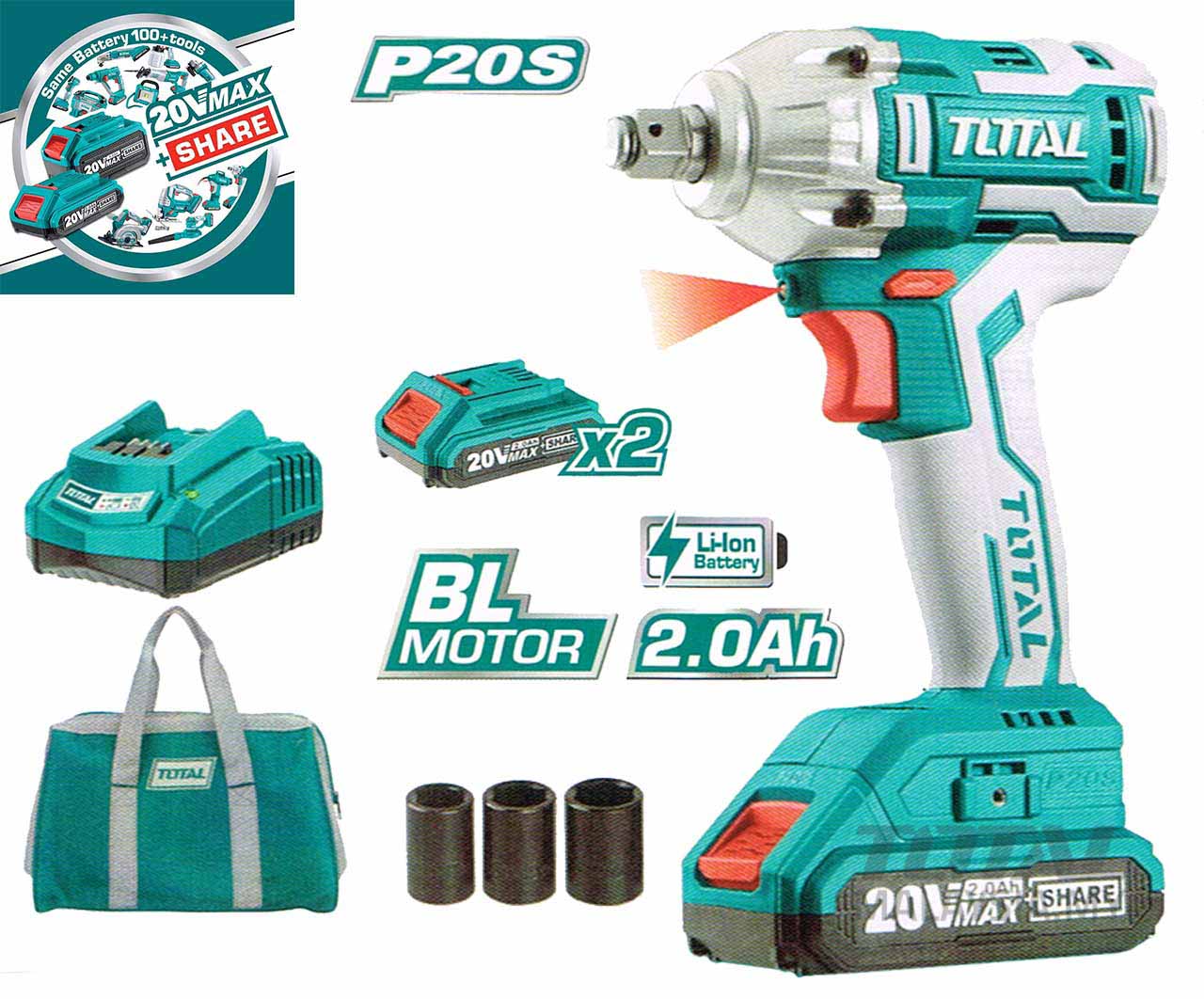 Akumulatorski udarni odvijač Total 1/2″ 20V TIWLI2001 – Unibau