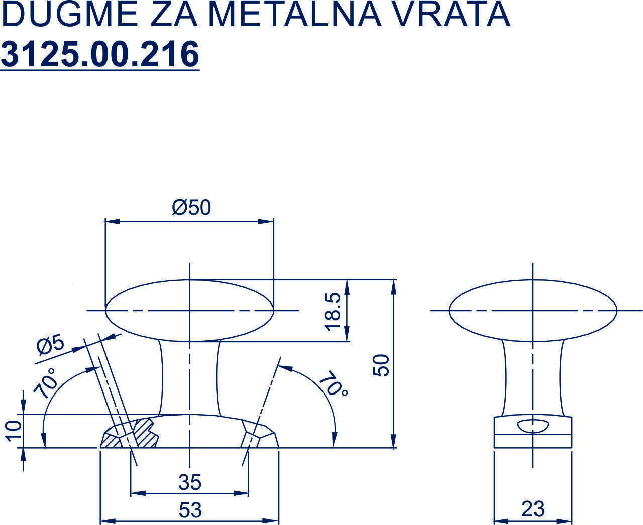 Kugla-rukohvat za metalna vrata 3125.00.216 BANE – Unibau